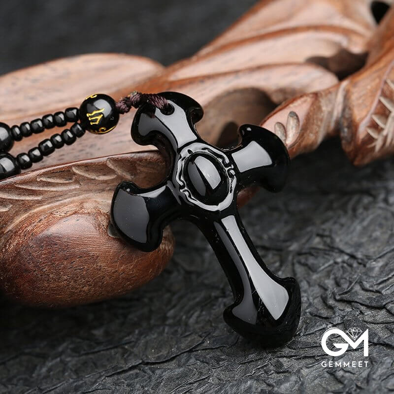 Obsidian Cross Symbol Necklace – GemMeet Jewelry